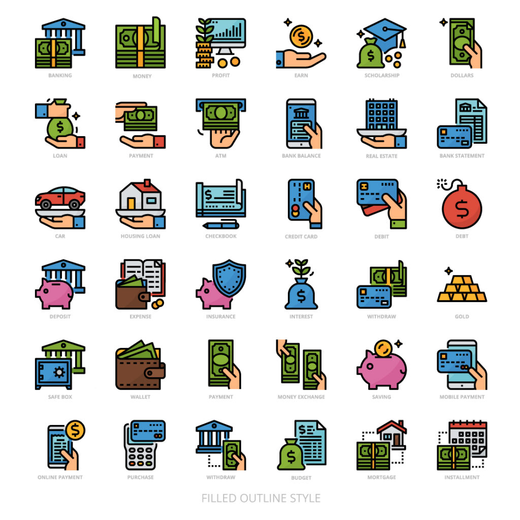36 Banking Icons Set x 4 Styles - MasterBundles