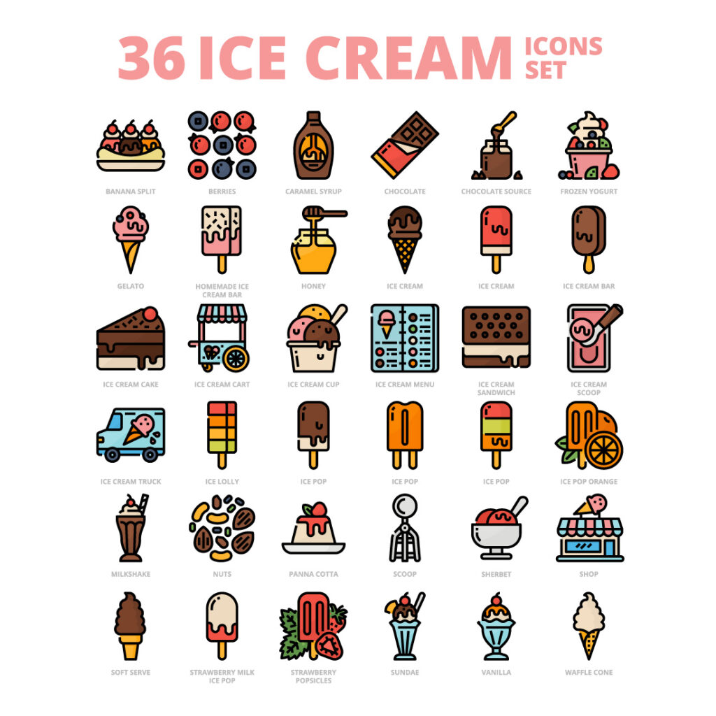 36 Ice Cream Icons Set x 4 Styles - MasterBundles
