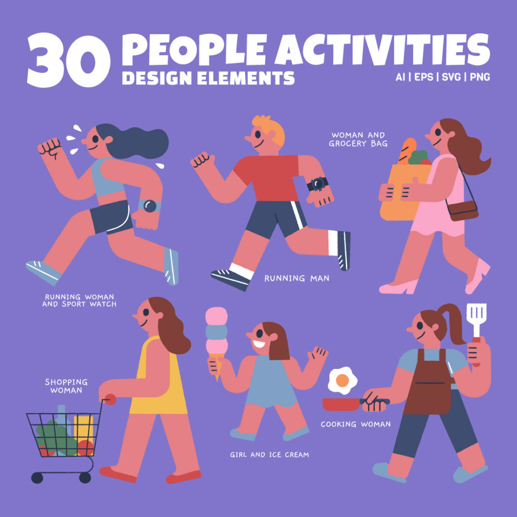 30 People Activities Design Elements - MasterBundles