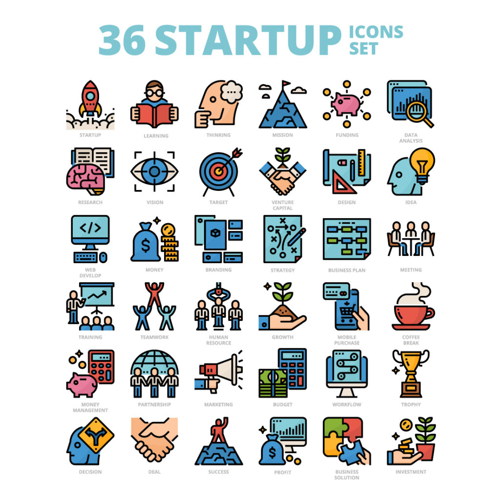 36 Startup Icons Set x 4 Styles - MasterBundles