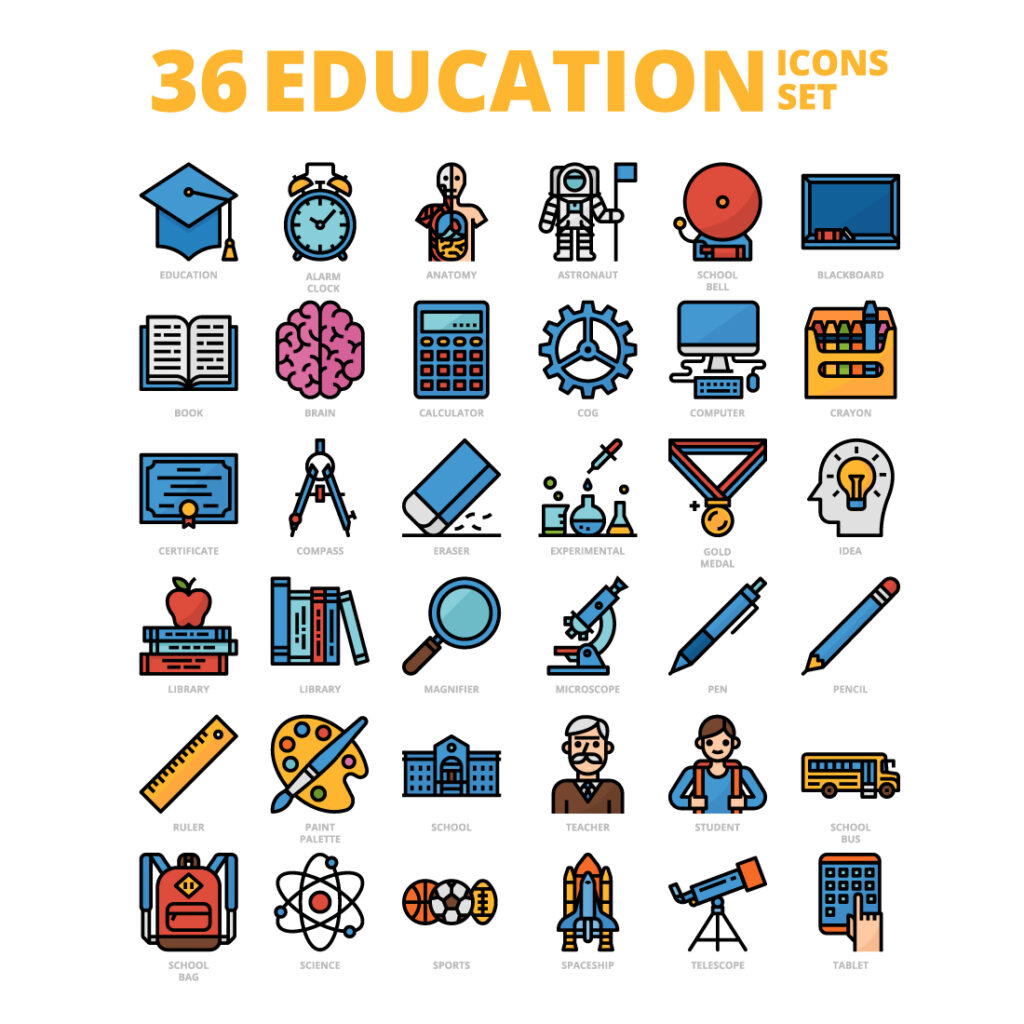36 Education Icons Set x 4 Styles - MasterBundles