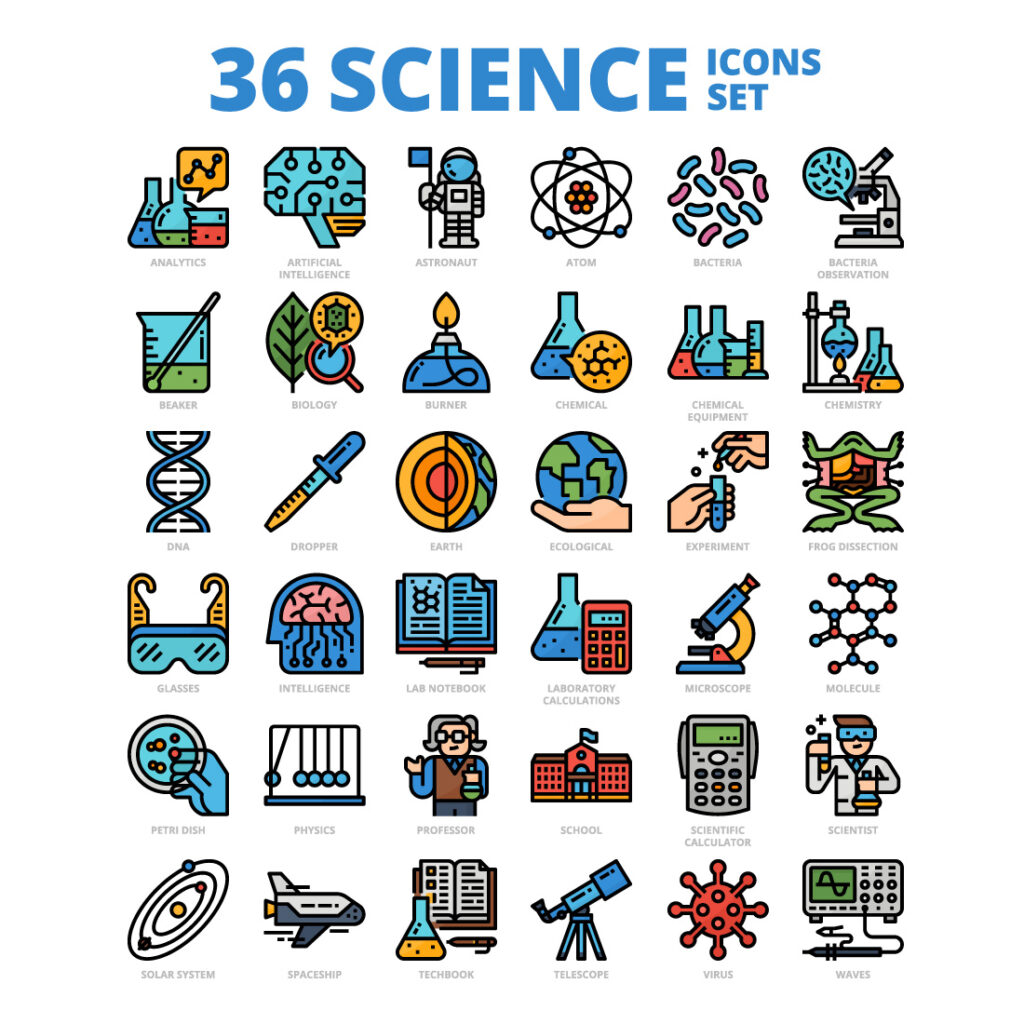 36 Science Icons Set x 4 Styles - MasterBundles