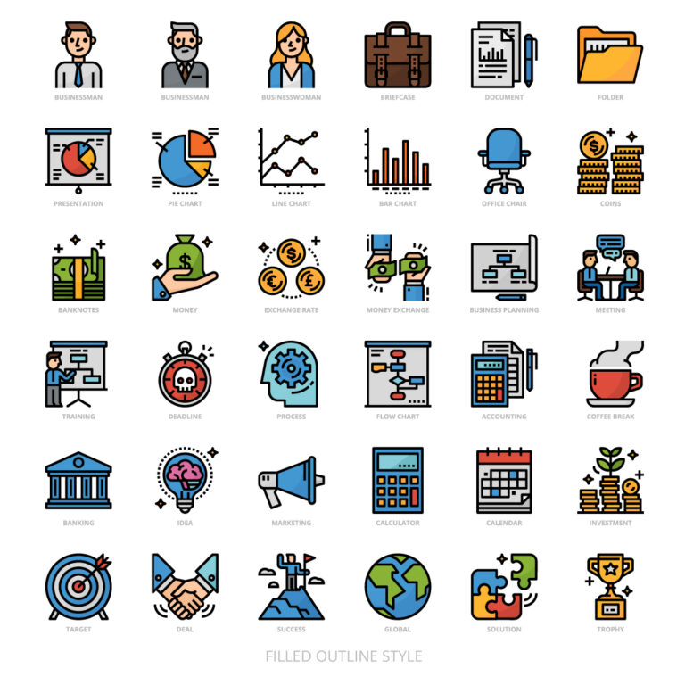 36 Business Icons Set x 4 Styles - MasterBundles