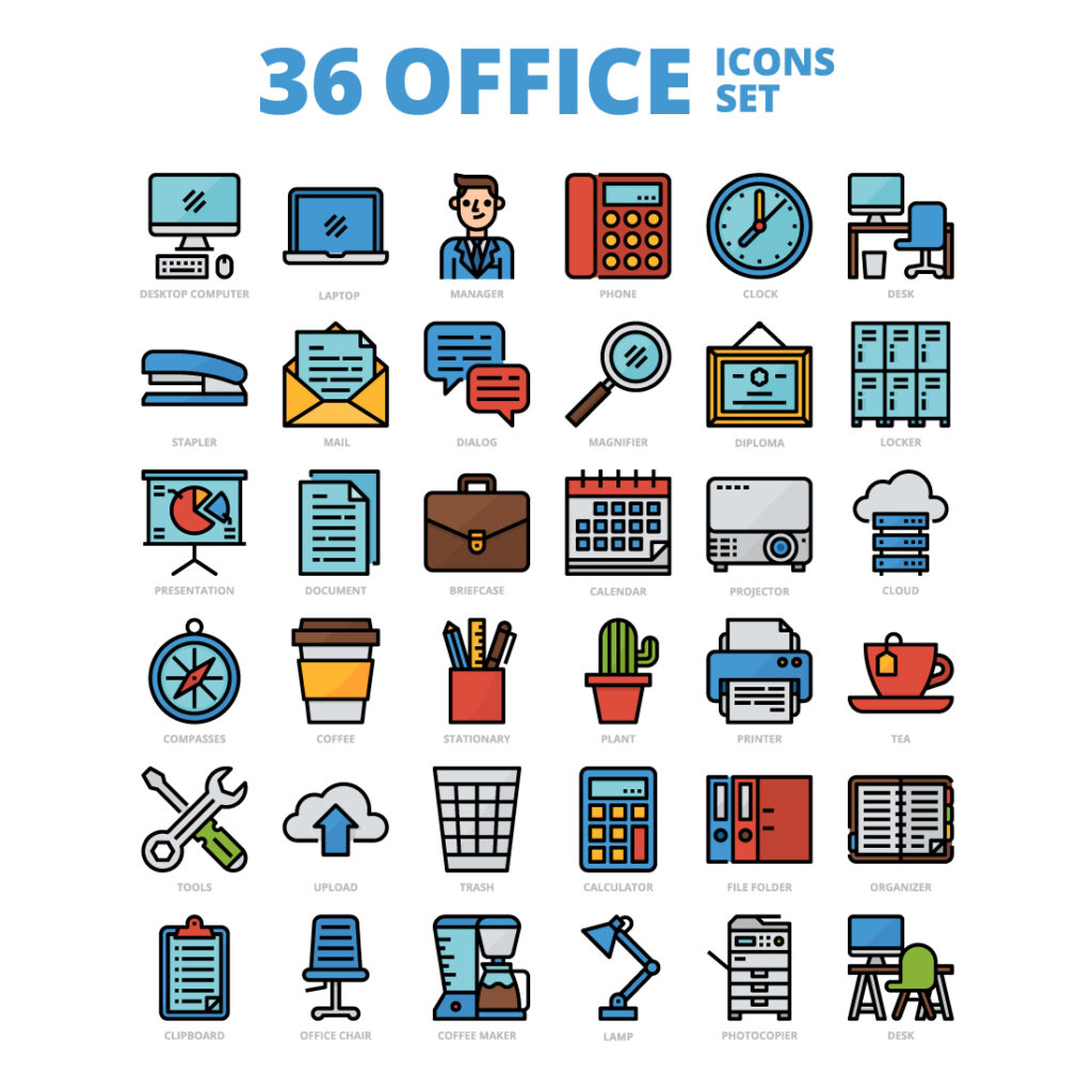 36 Office Icons Set x 4 Styles - MasterBundles