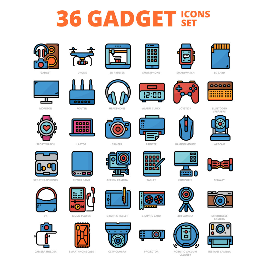 36 Gadget Icons Set x 4 Styles - MasterBundles