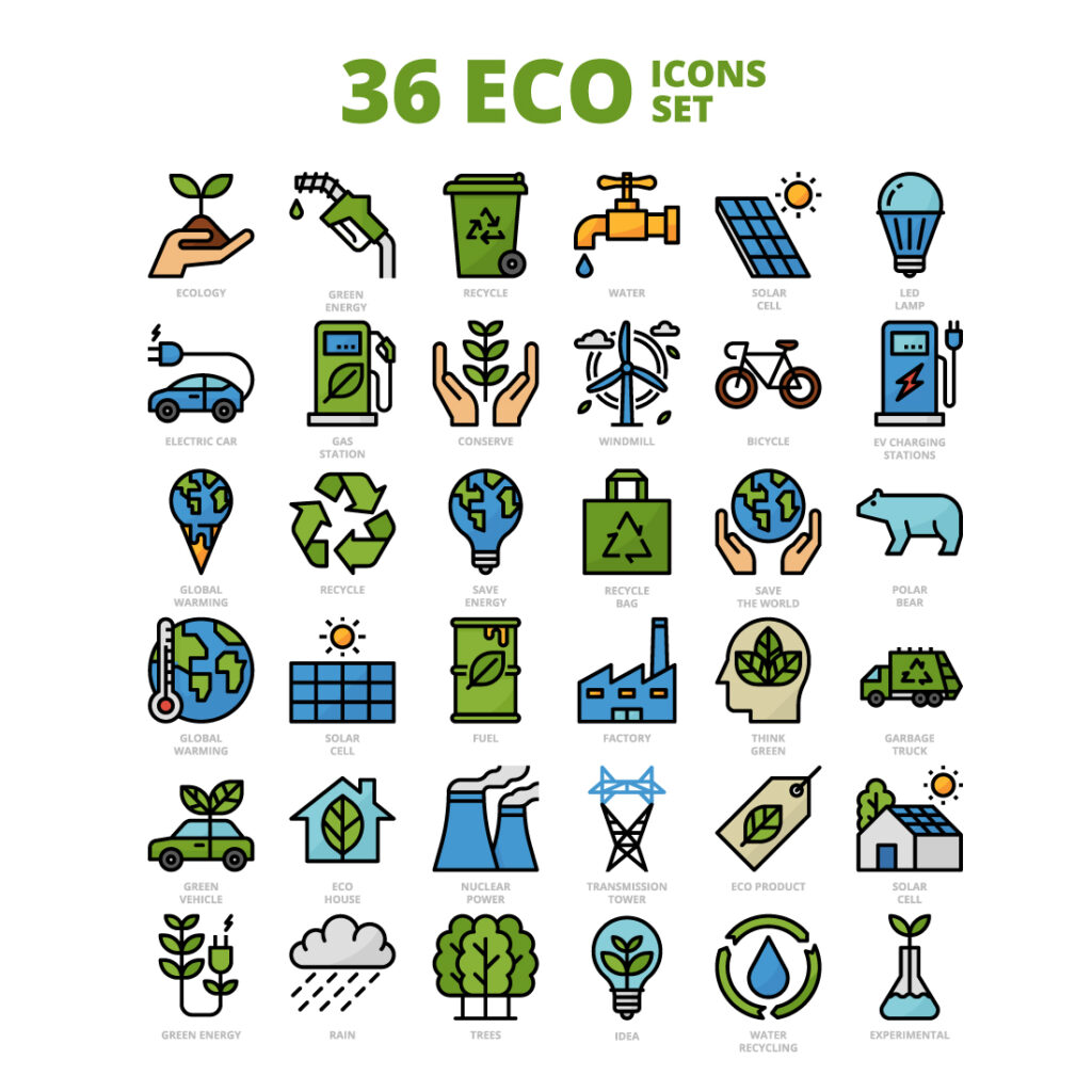 36 ECO Icons Set x 4 Styles - MasterBundles