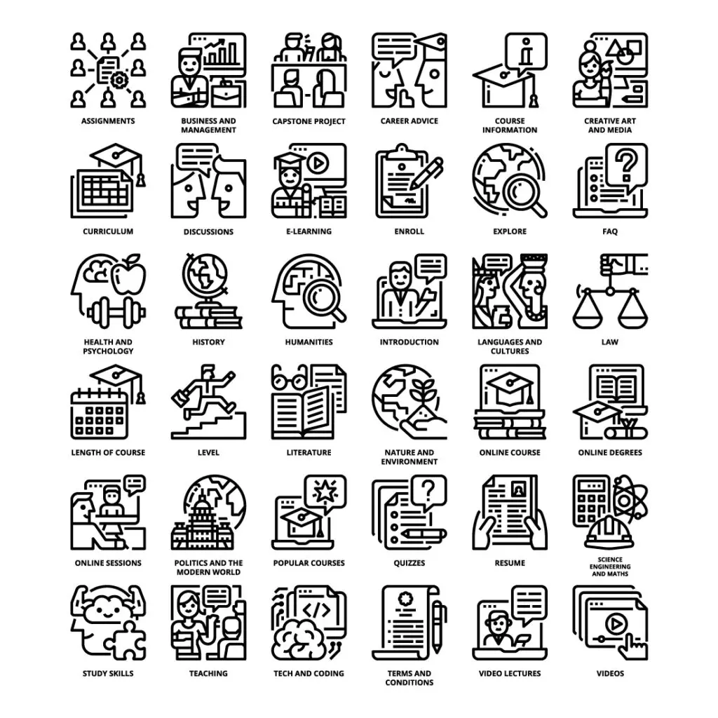 36 Online Course Icons Set x 4 Styles - MasterBundles