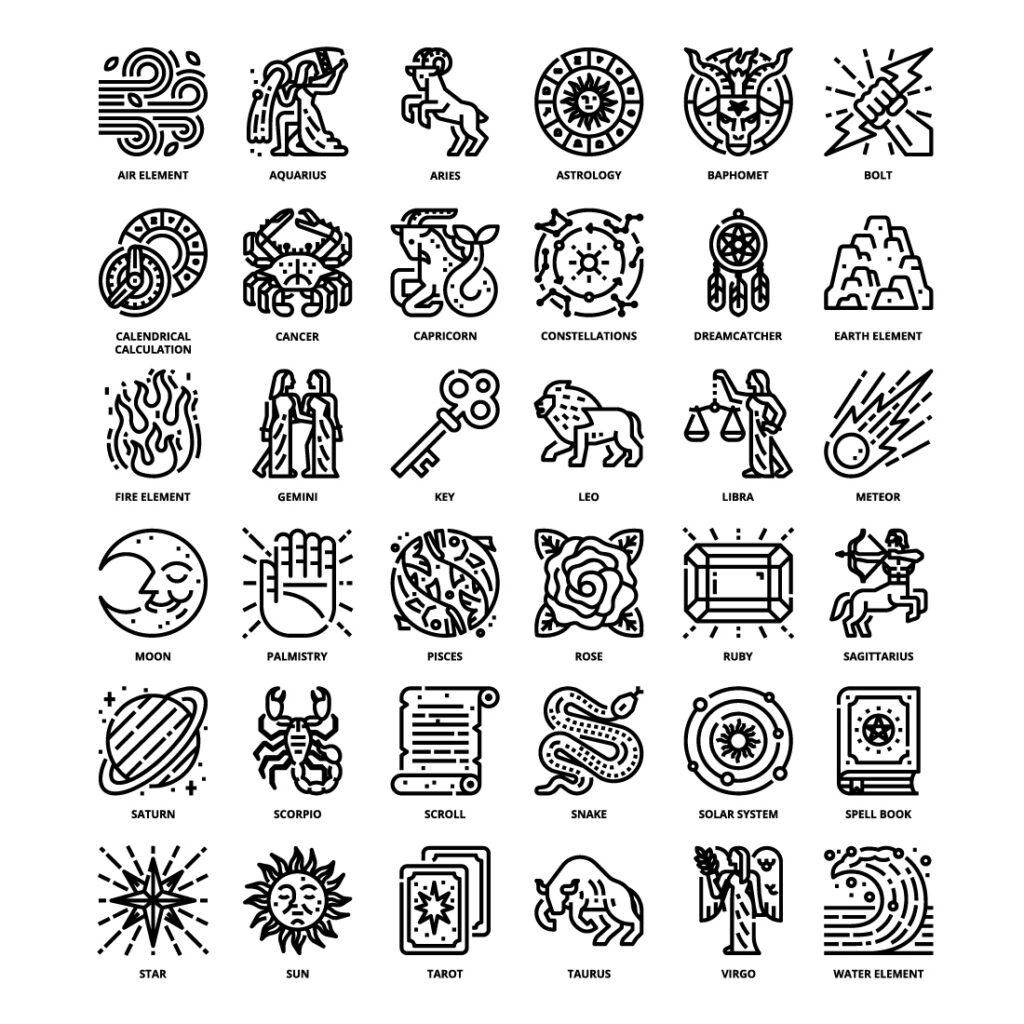 36 Astrology Icons Set x 4 Styles - MasterBundles