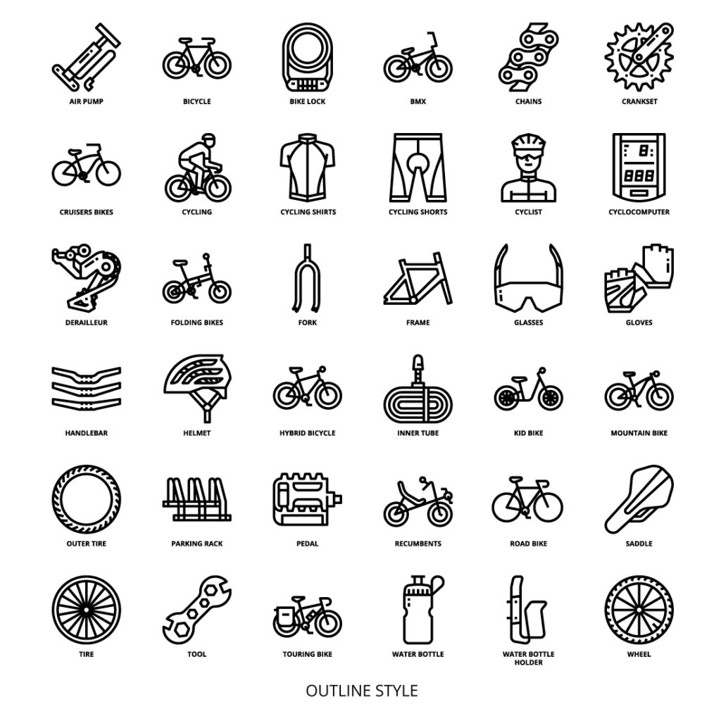 36 Bicycle Icons Set x 4 Styles - MasterBundles