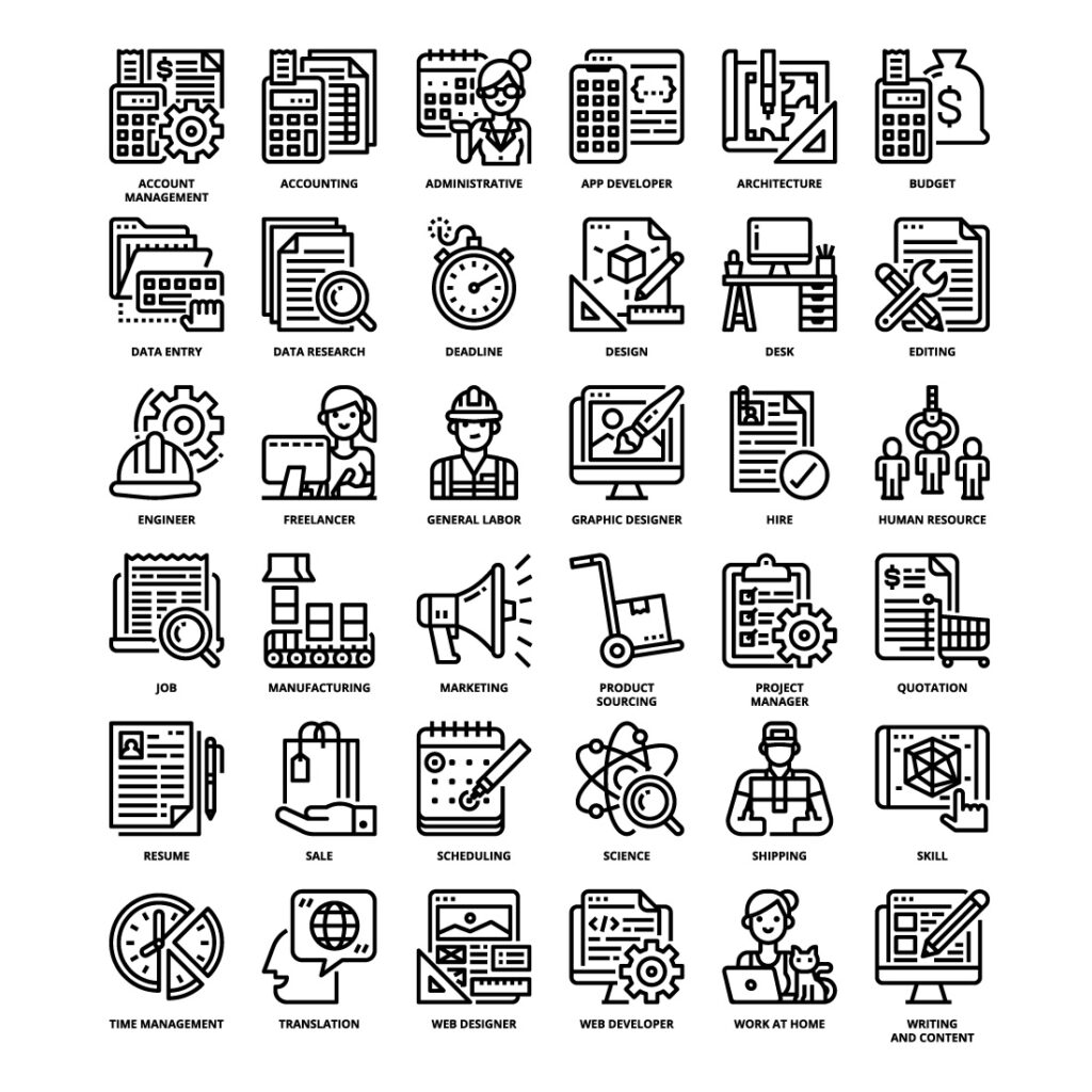 36 Freelancer Icons Set x 4 Styles - MasterBundles