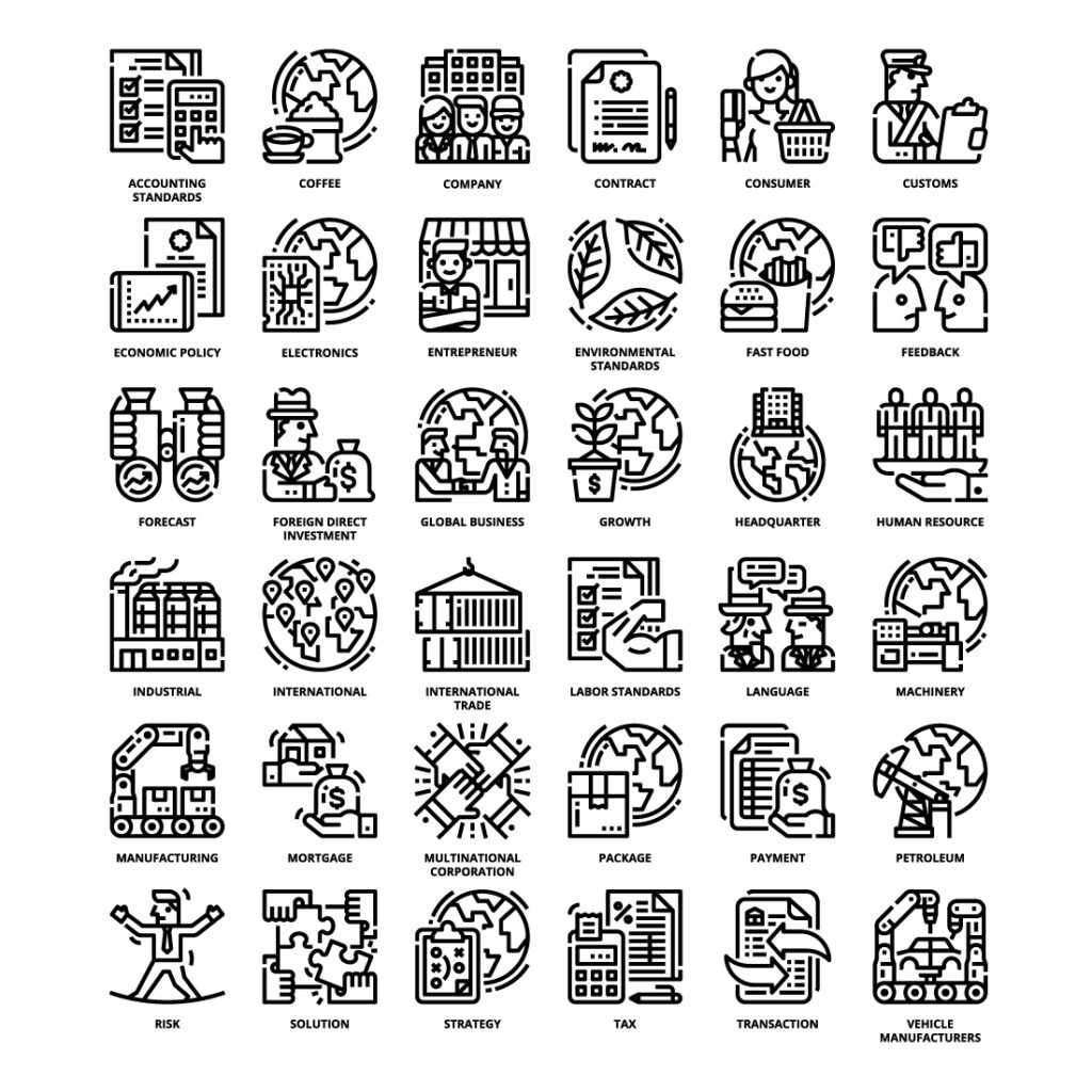 36 Global Business Icons Set x 4 Styles - MasterBundles