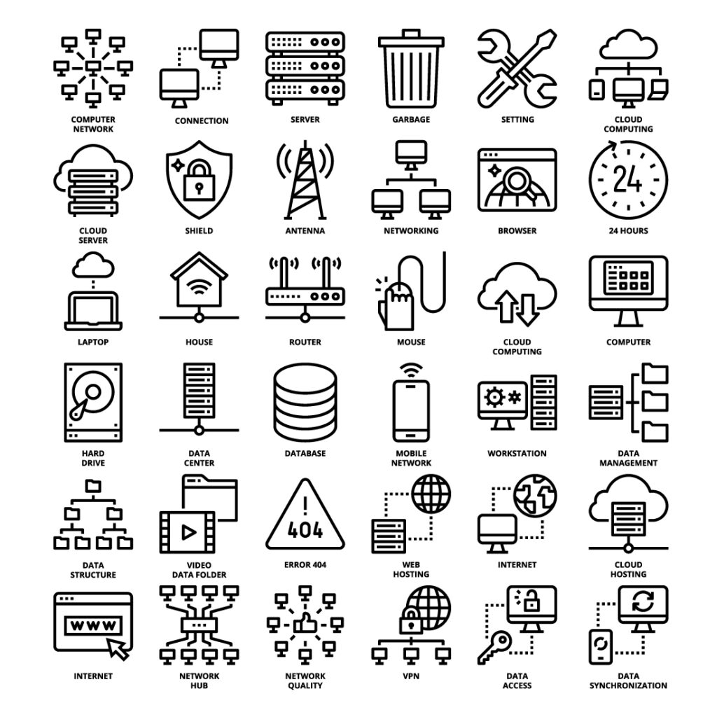 36 Computer Network Icons Set x 4 Styles - MasterBundles