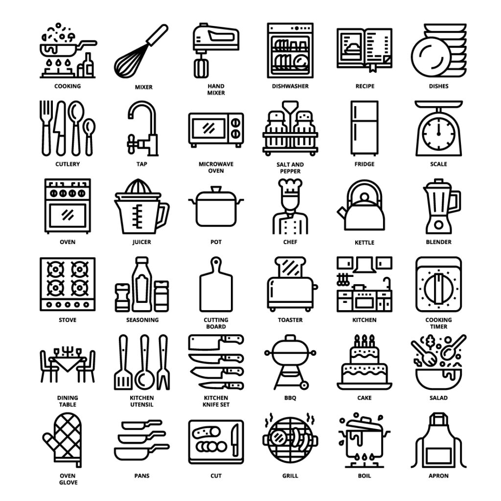 36 Cooking Icons Set x 4 Styles - MasterBundles