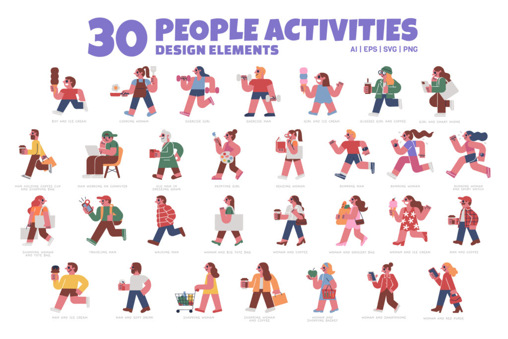30 People Activities Design Elements - MasterBundles