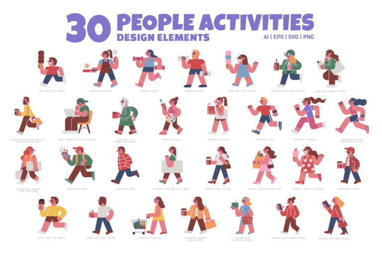 30 People Activities Design Elements - MasterBundles