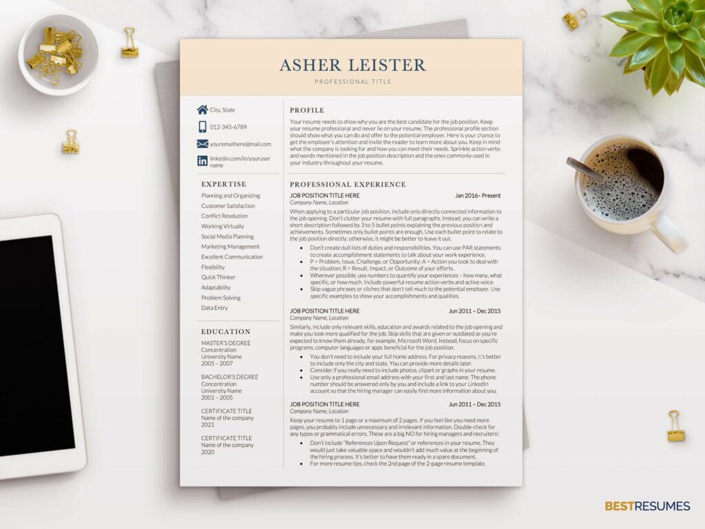 Professional Resume Template Word – MasterBundles