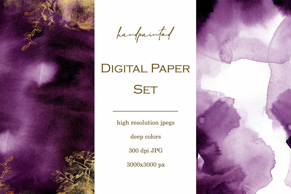 Gold floral watercolor digital paper – MasterBundles