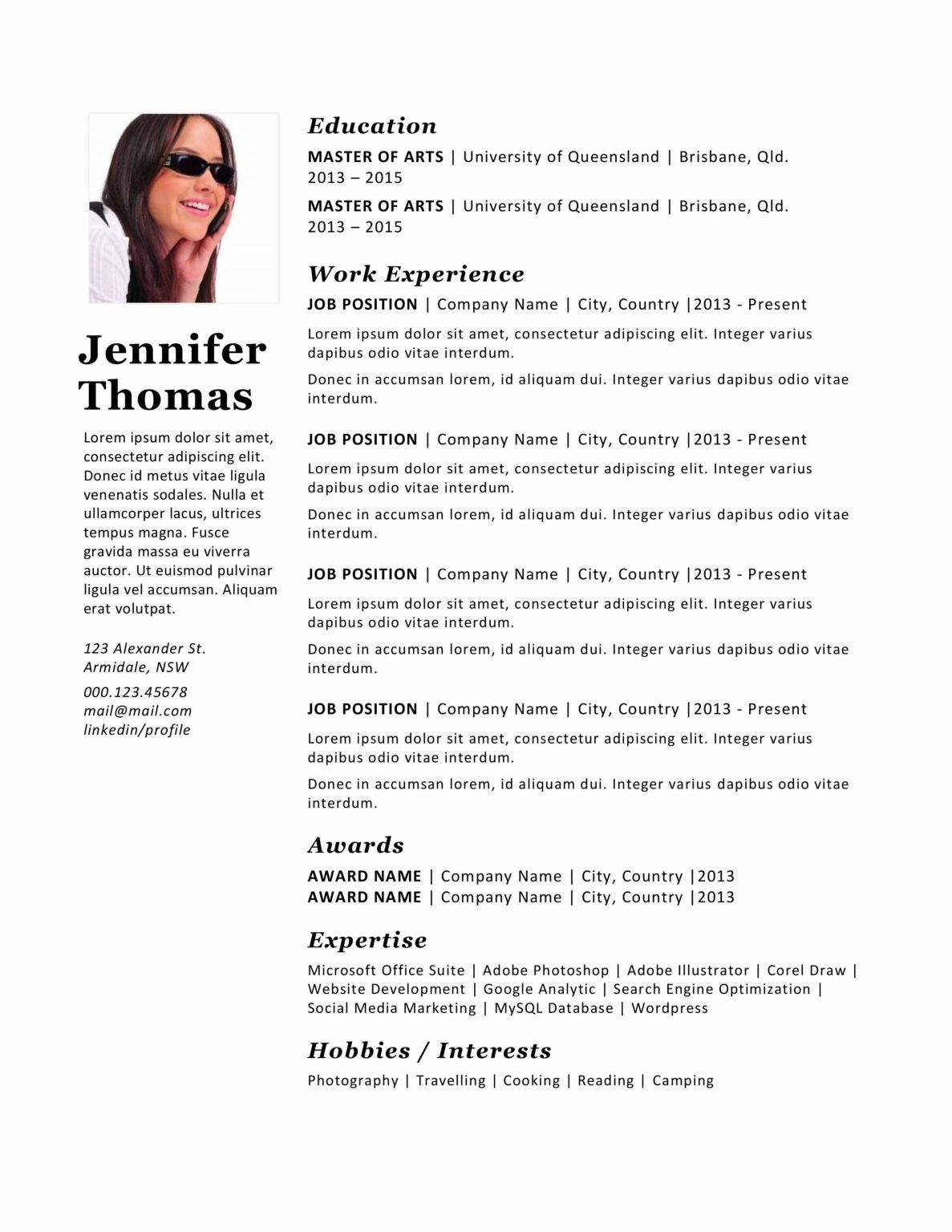 Simple photograph resume template – MasterBundles