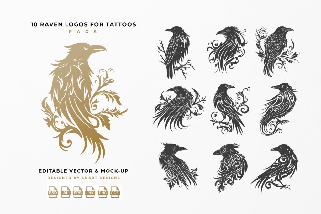 Raven Logos for Tattoos Pack x10 – MasterBundles