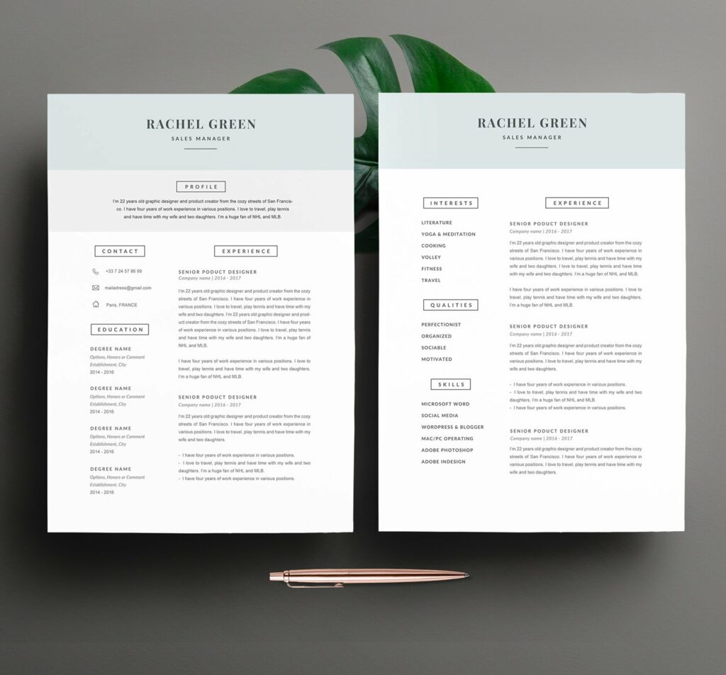 Modern Resume Template "RACHEL" A4 – MasterBundles