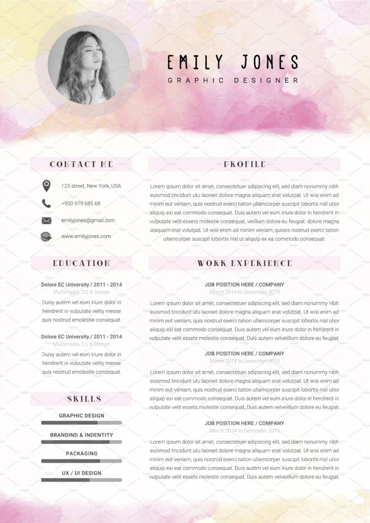 Water Color CV-Resume Template *C – MasterBundles