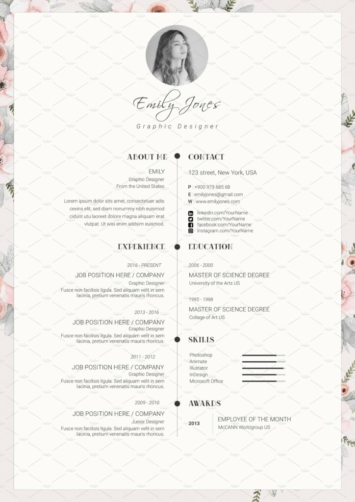 Floral Pattern CV-Resume Template *C – MasterBundles