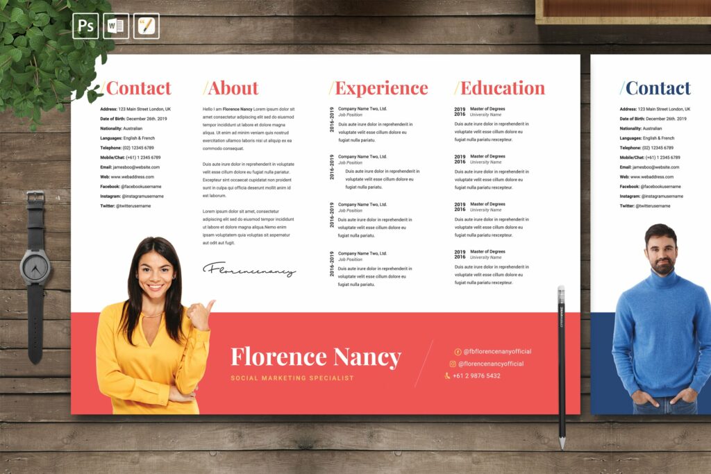 Horizontal Resume Template 60 – MasterBundles