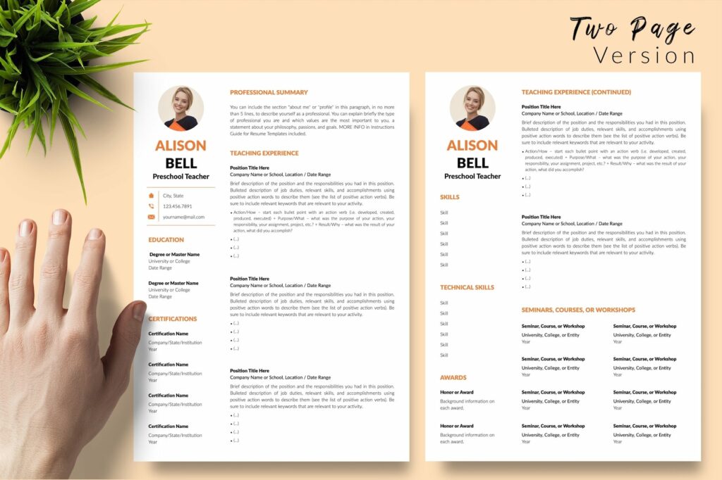 Elementary Teacher CV Format / Resume - Alison – MasterBundles