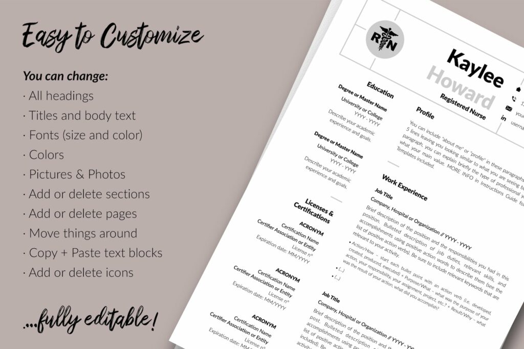 Nurse Resume Design / CV - Kaylee – MasterBundles