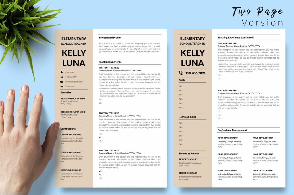 Elementary Teacher CV Design / Resume - Kelly – MasterBundles