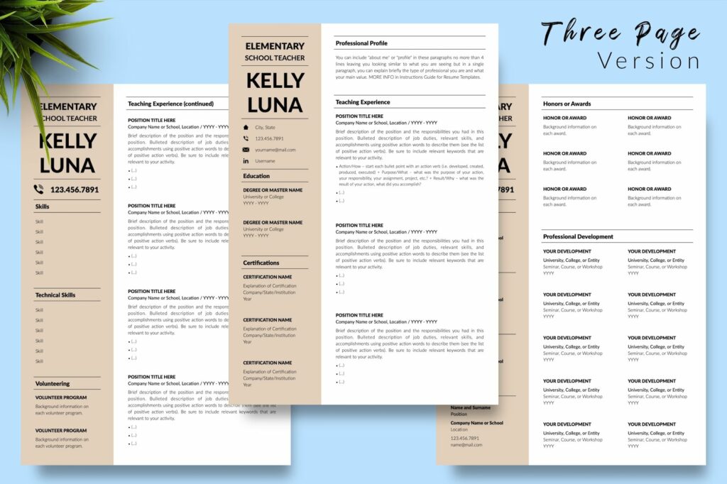 Elementary Teacher CV Design / Resume - Kelly – MasterBundles