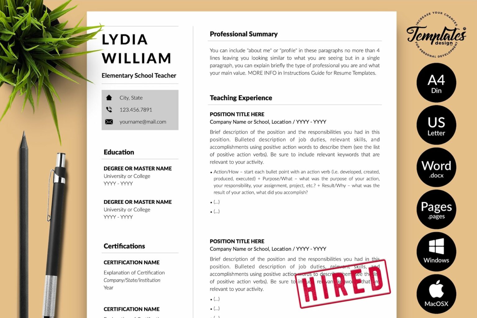 High School Teacher Resume Template / CV - Lydia – MasterBundles