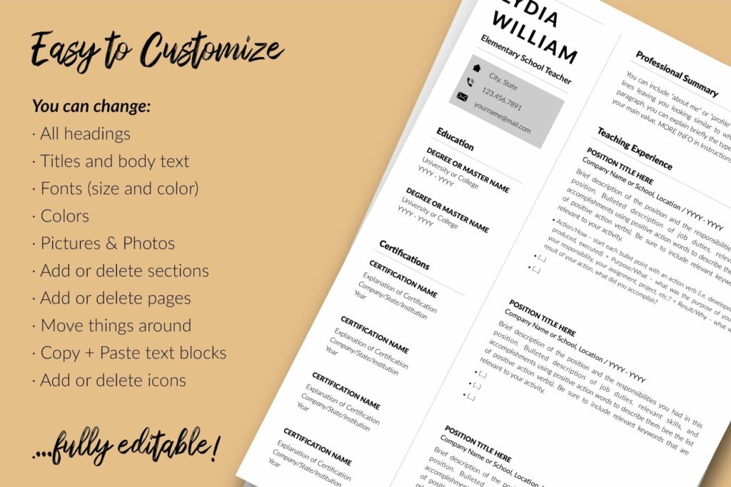 High School Teacher Resume Template / CV - Lydia – MasterBundles