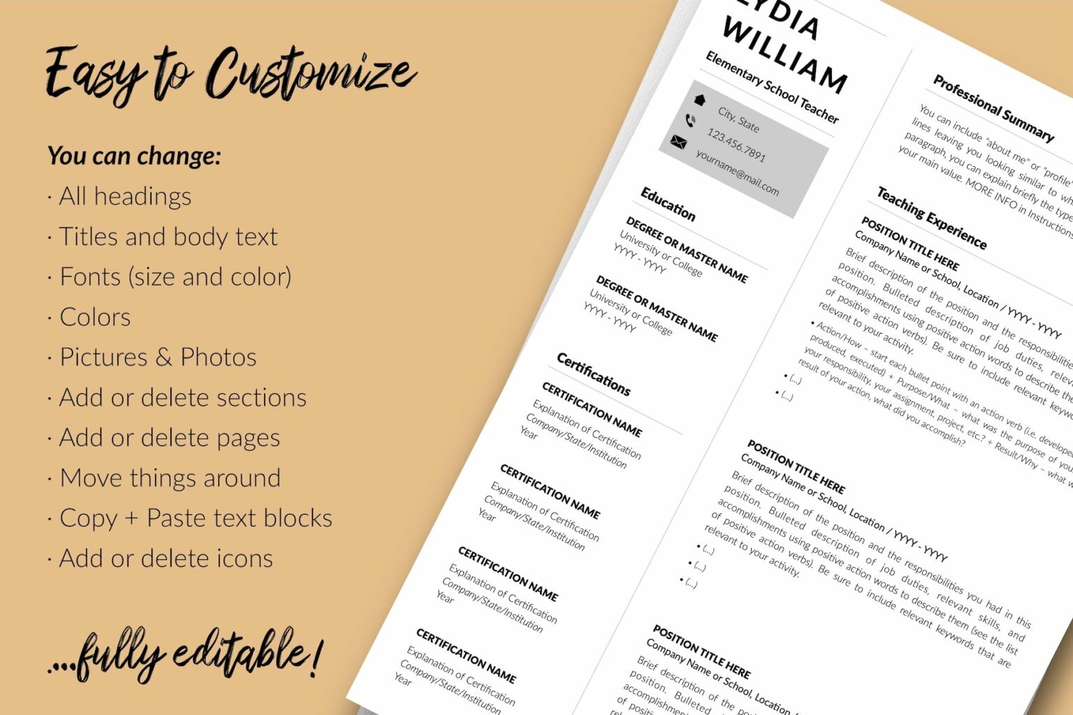 High School Teacher Resume Template / CV - Lydia – MasterBundles