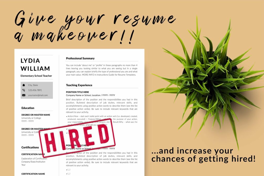 High School Teacher Resume Template / CV - Lydia – MasterBundles