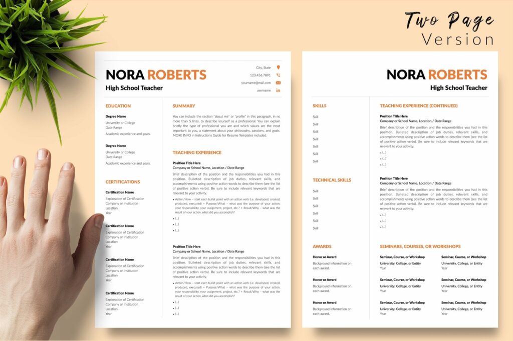 Teacher Assistant CV Bundle / Resume - Nora – MasterBundles