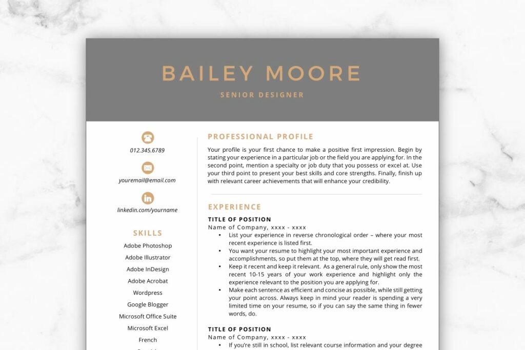 CV Template/Resume - Bailey – MasterBundles
