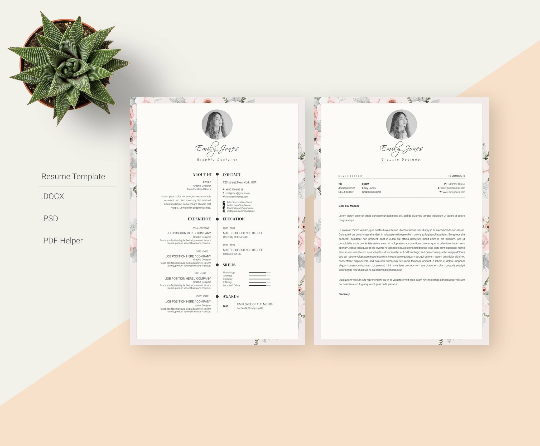 Floral Pattern CV-Resume Template *C – MasterBundles