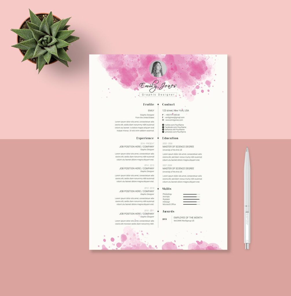 Water Color CV-Resume Template *C – MasterBundles