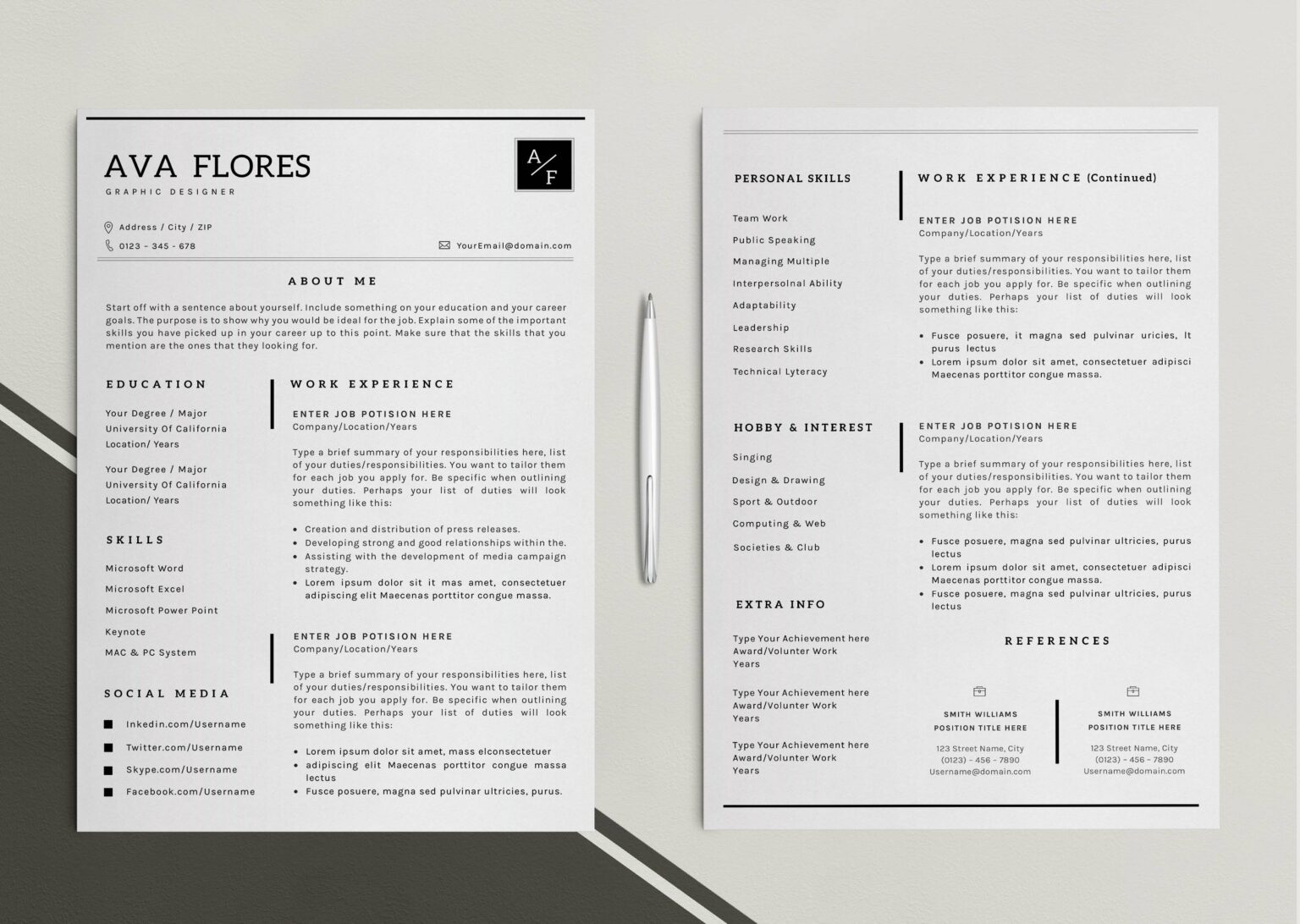 Clear Resume/CV Template-11 – MasterBundles