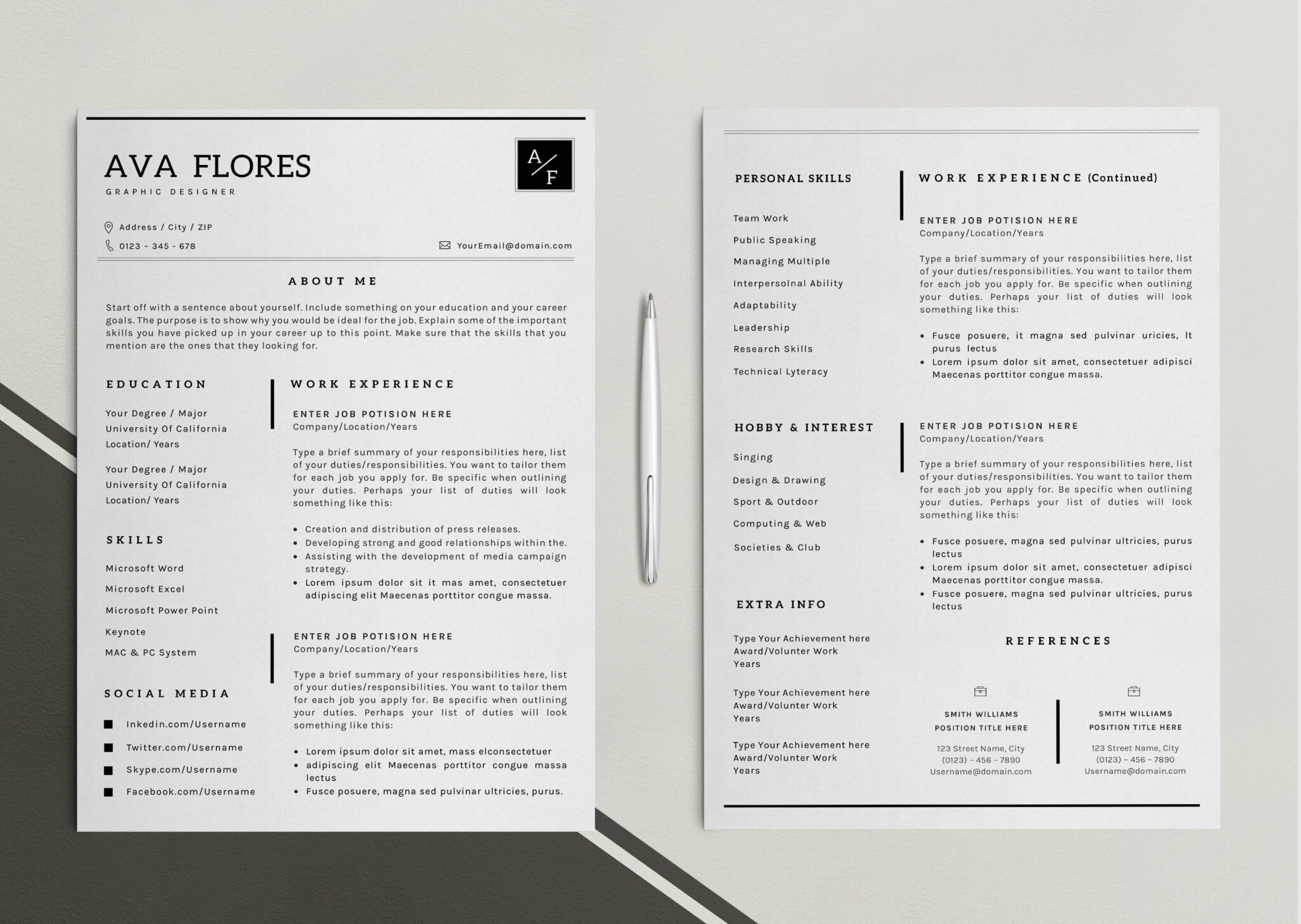 Clear Resume/CV Template-11 – MasterBundles