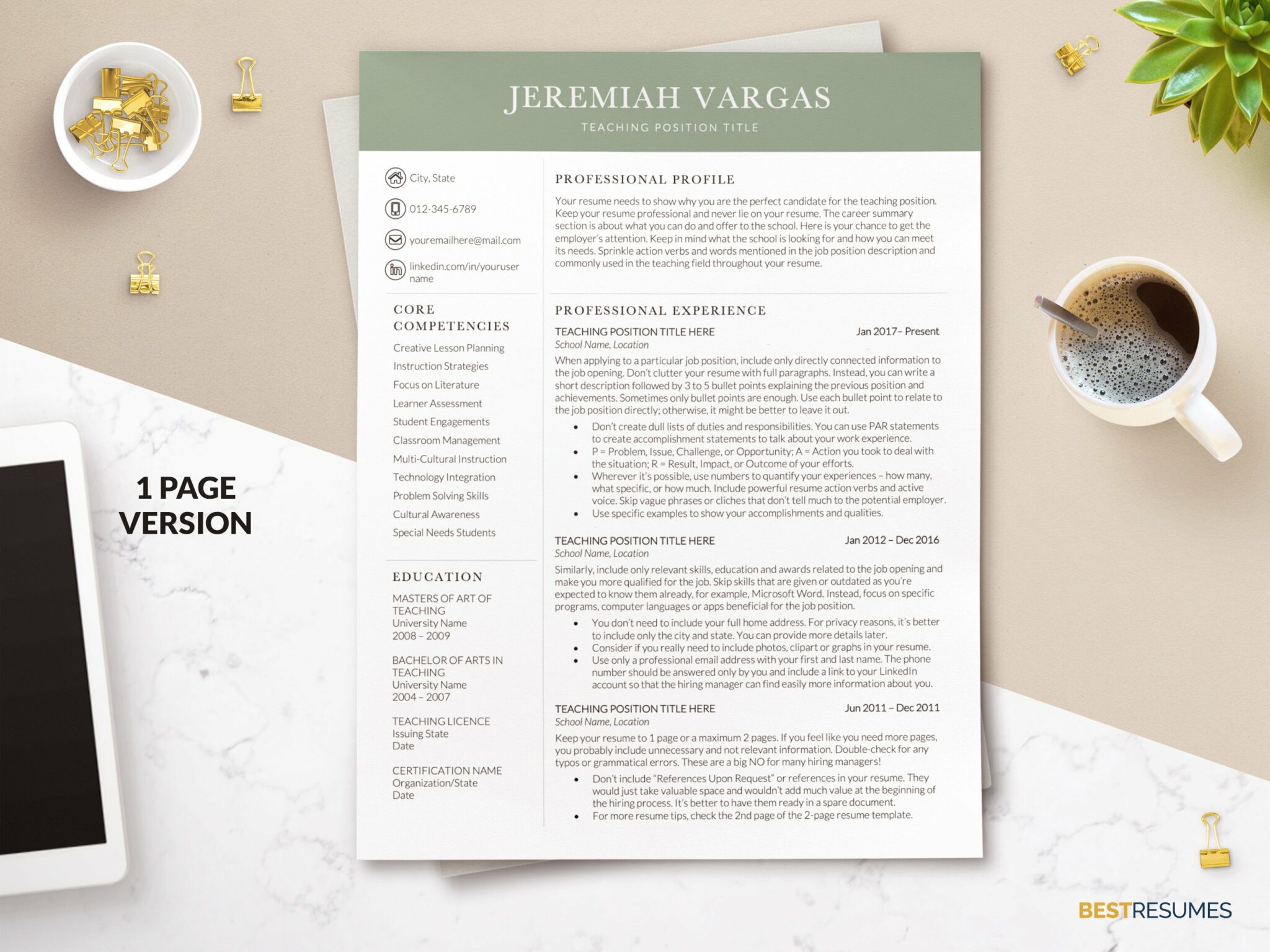 Modern High School Teacher Resume Template Word – MasterBundles