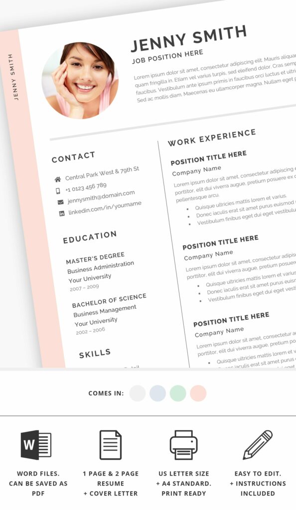 Resume Template Word Modern Clean CV – MasterBundles