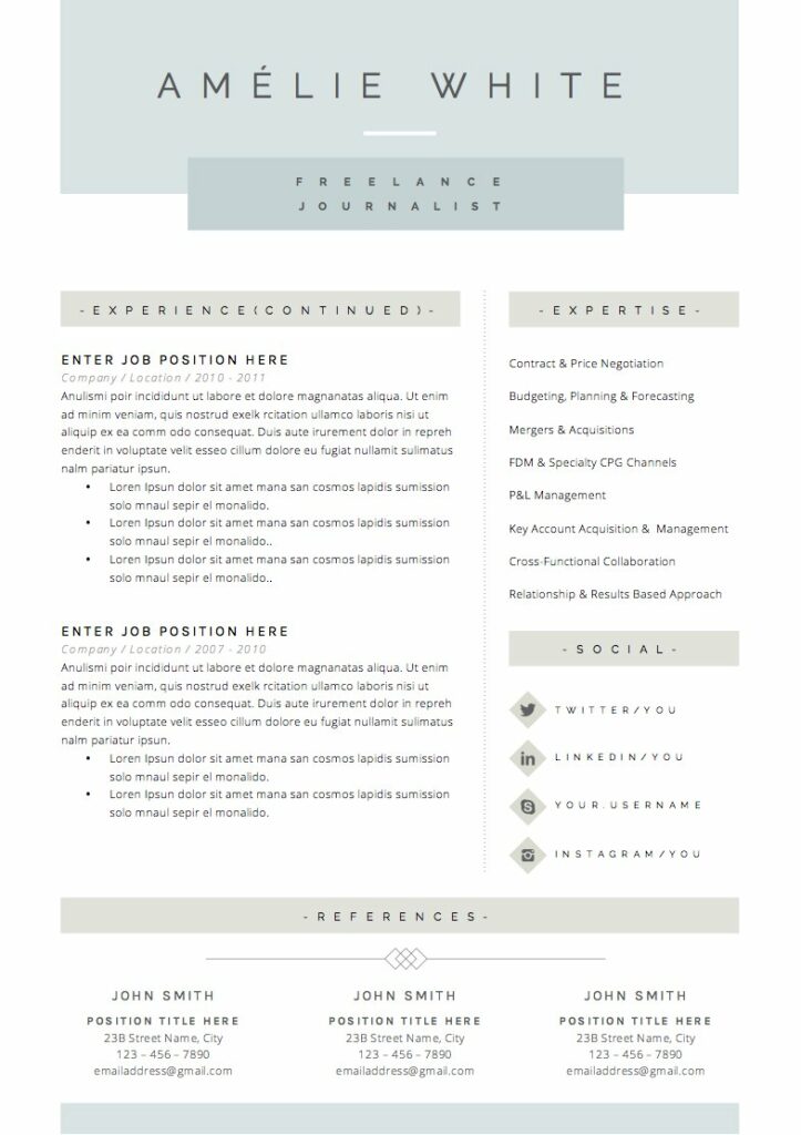 Resume Template 4 page pack | Opal – MasterBundles