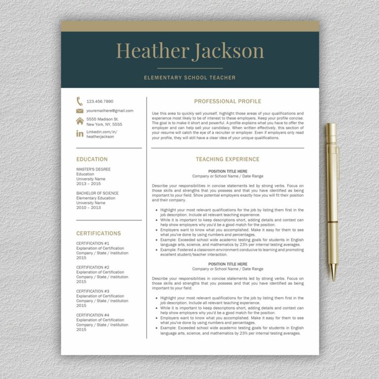 Resume Template / Teacher CV – MasterBundles