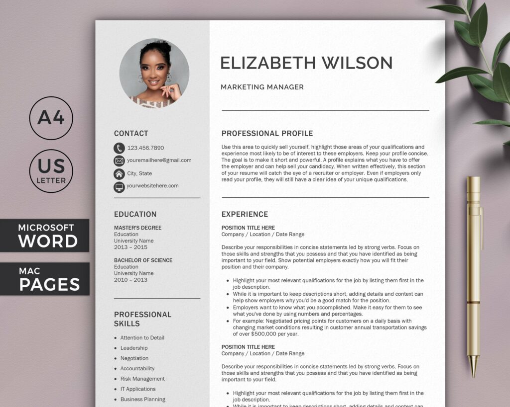 Resume - CV Template with Photo – MasterBundles
