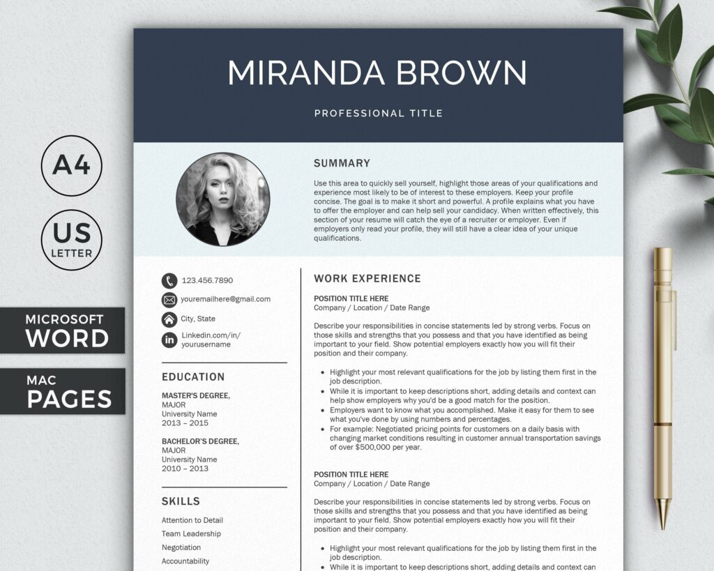 Resume with Photo / CV Template – MasterBundles