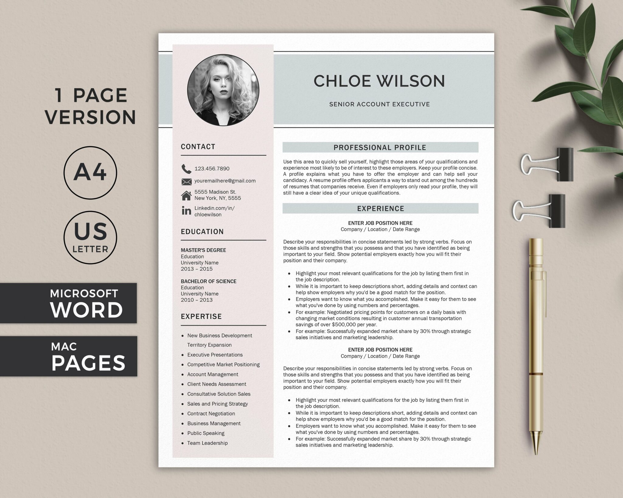 Modern Resume Template Word – MasterBundles