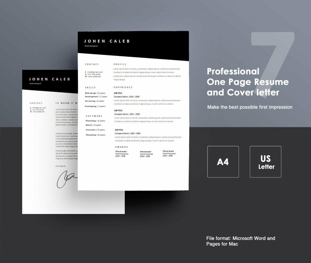 One page Resume CV + cover letter 7 – MasterBundles