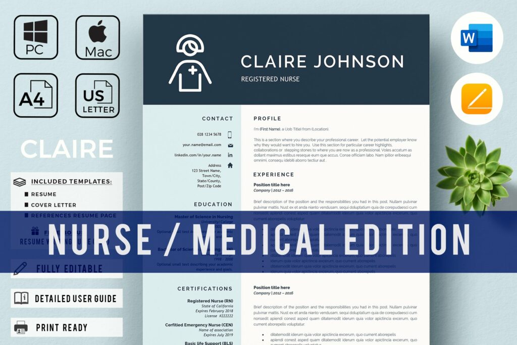 Nurse Resume Template | Nursing CV – MasterBundles